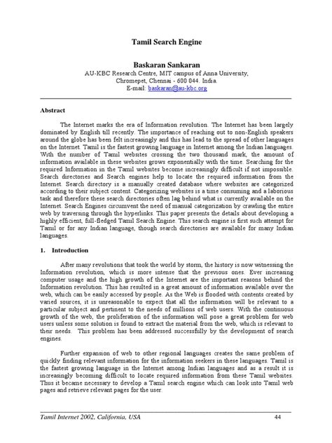 Tamil Search Engine Tamil Pdf Search Engine Indexing Information Retrieval