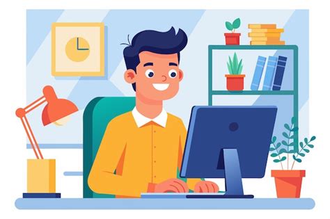 Premium Vector A Man Focusing At His Computer Screen On A Busy Workday Ai Generated