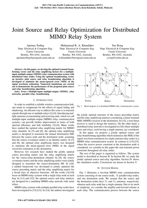 pdf joint source and relay optimization for distributed mimo relay system