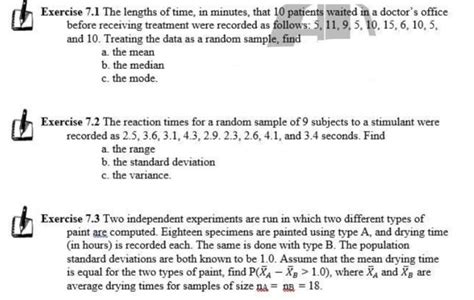 Solved Exercise 71 The Lengths Of Time In Minutes That 10 Patients