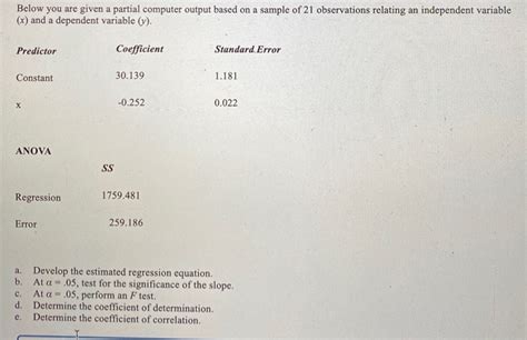 Solved Below You Are Given A Partial Computer Output Based Chegg