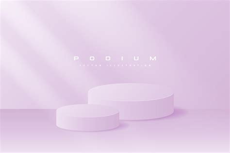 파스텔 컬러풀한 추상적 객실의 보라색 현실적인 3d 실린더 받침대 연단 벡터 렌더링 기하학적 형태 쇼케이스 Mockup 제품 디스플레이를 위한 최소 장면 스테이지 프리미엄 벡터
