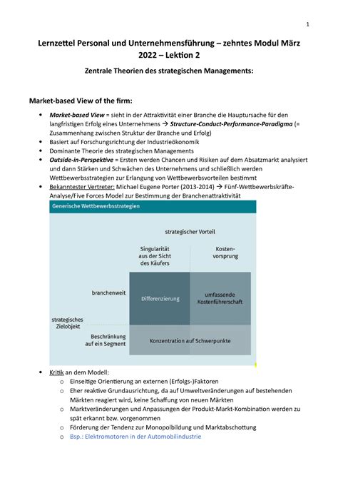 Lernzettel Personal Und Unternehmensführung Lektion 2 Lernzettel