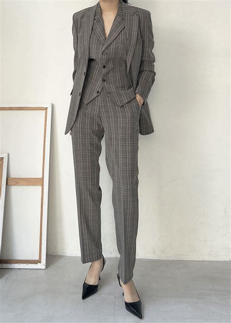 언클로젯 빅사이즈 글렌체크 싱글 수트 셋업 겨울 여자정장 키큰여자코디