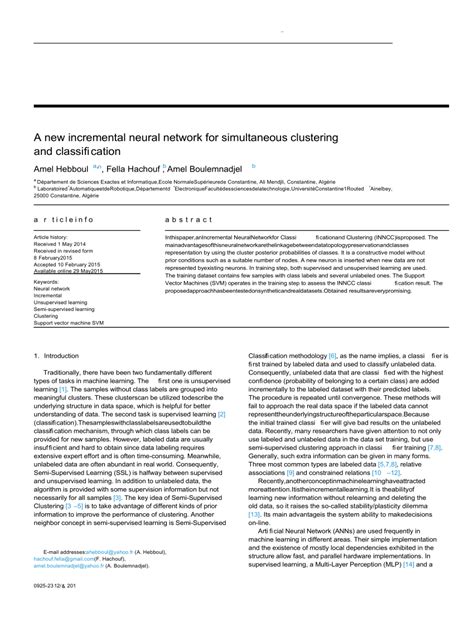 Pdf A New Incremental Neural Network For Simultaneous Clustering And
