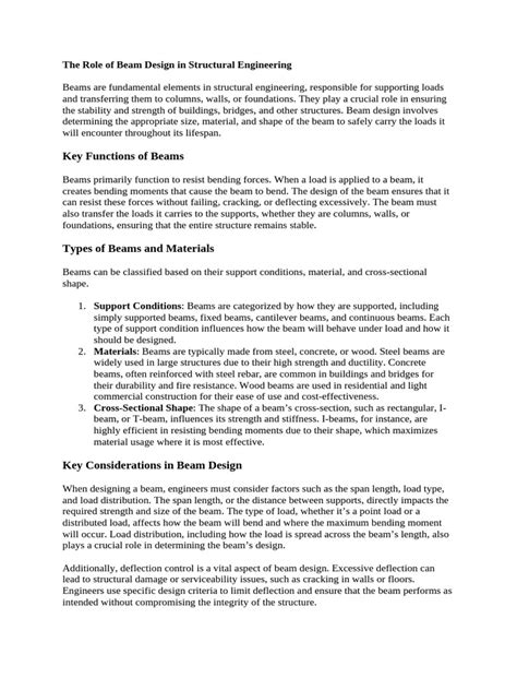 The Role Of Beam Design In Structural Engineering Pdf Beam