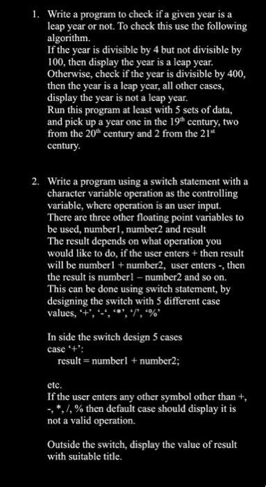 Solved Write A Program To Check If A Given Year Is A Leap Chegg