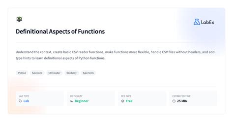 Python 함수 정의 Csv 리더 유연성 타입 힌트 Labex