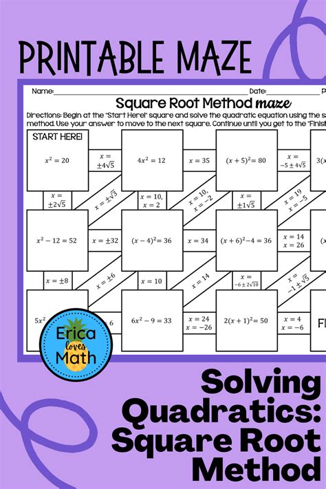 Solving Quadratic Equations By Factoring Printable Digital Maze