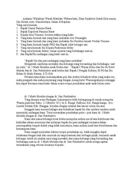 Sambutan Keluarga Resepsi Pernikahan Pdf