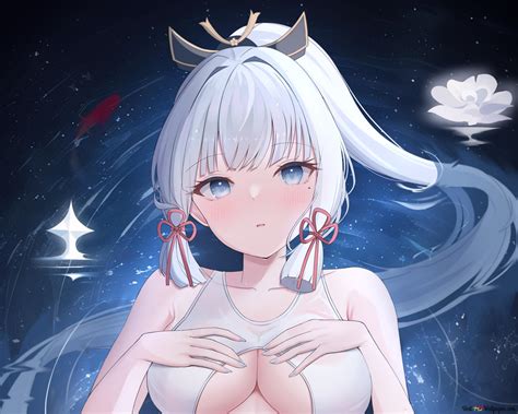 Kamisato Ayaka Lying In The Water With Her Sexy Swimming Costume K Wallpaper Download