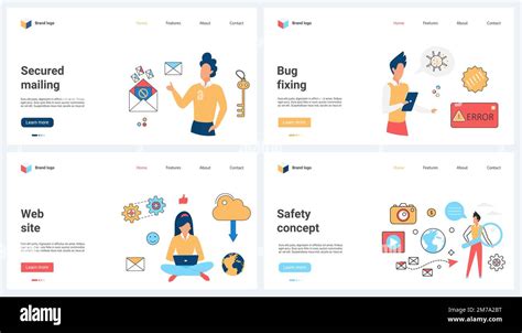 Secure Email And Cyber Security Bug Fixing And Online Antivirus Protection Set Vector