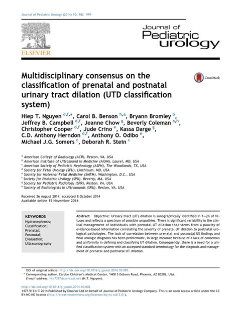 Classification System For Prenatal And Postnatal Urinary Tract Dilation Pdf Renal Function