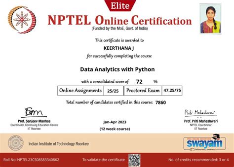 Keerthana J On Linkedin Nptel Onlinecertification Dataanalytics Python 10 Comments