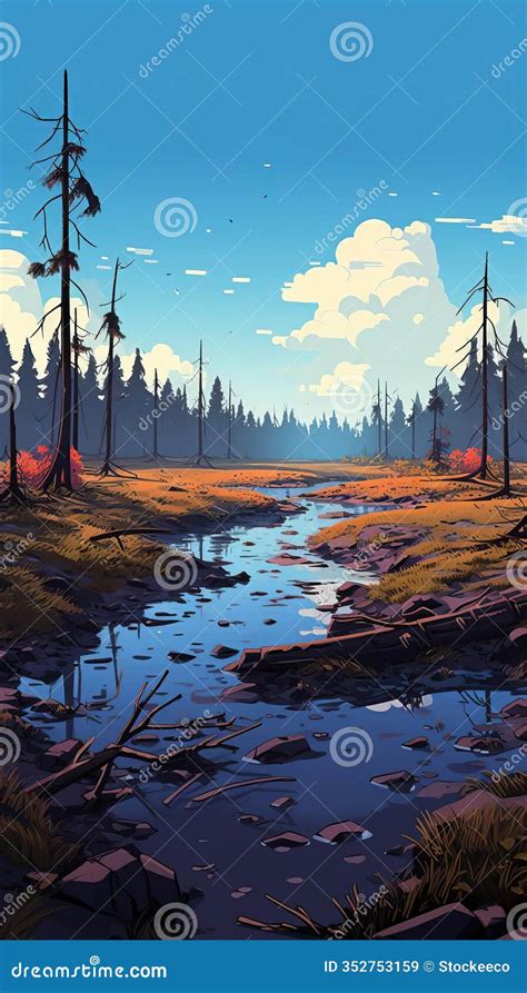 Rough Edged 2d Animation Of Foothills In Daytime Landscape Stock Image