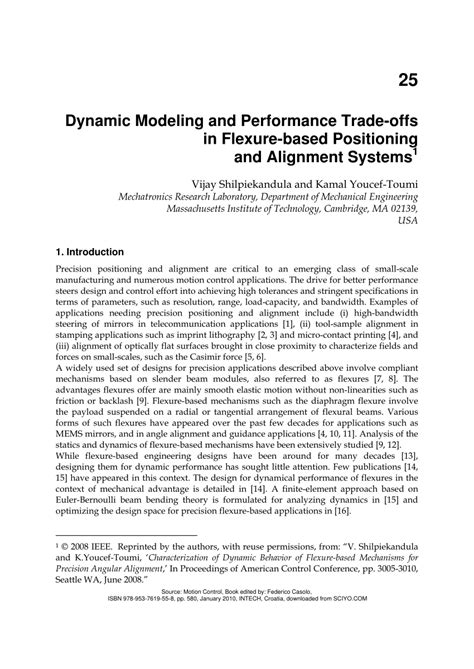 Pdf Dynamic Modeling And Performance Trade Offs In Flexure Based Positioning And Alignment Systems
