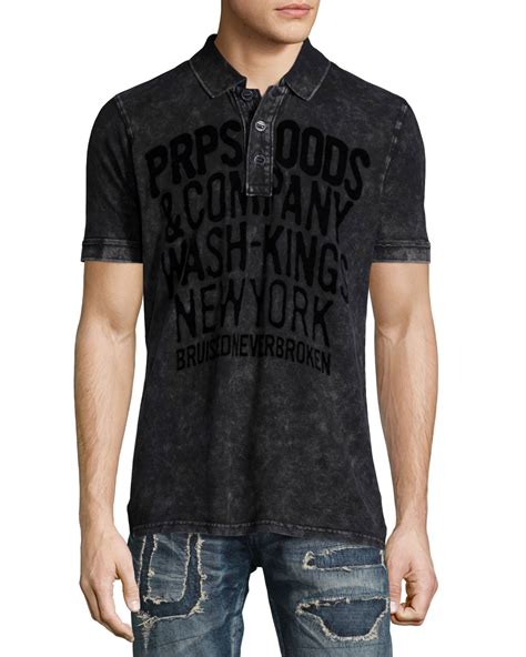 Prps Flocked Logo Faded Polo Shirt Black Neiman Marcus