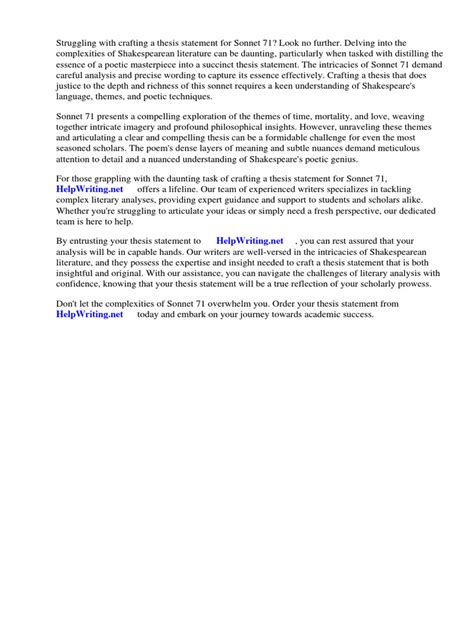 Sonnet 71 Thesis Statement Pdf Poetry Sonnets