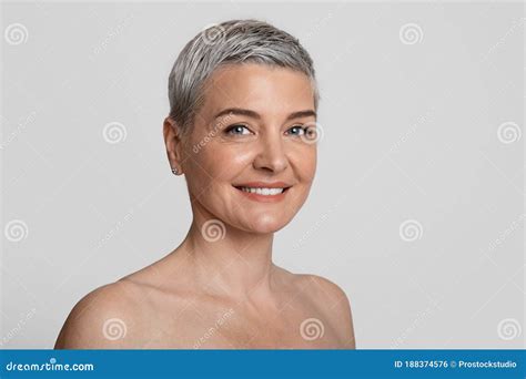 Natural Beauty Portrait Of Attractive Nude Mature Woman With Beautiful