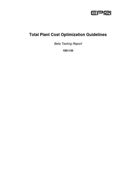 total plant cost optimization guidelines beta testing report pdf