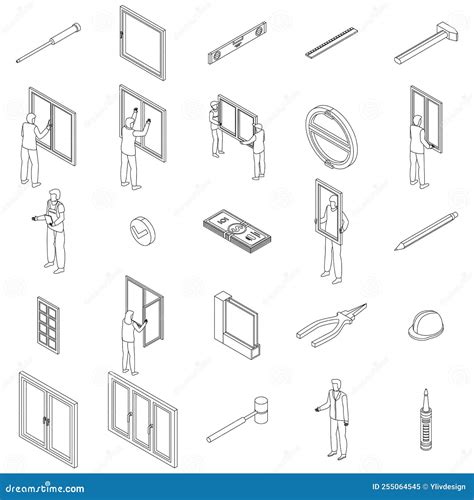 Window Installation Icons Set Vector Outline Stock Illustration