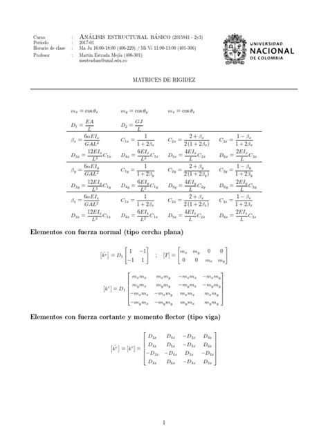 Rigidity Matrices And Structural Element Stiffness Matrices For The Analysis Of Frame Structures