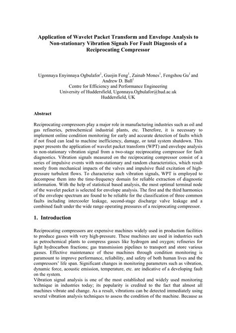 Pdf Application Of Wavelet Packet Transform And Envelope Analysis To Non Stationary Vibration