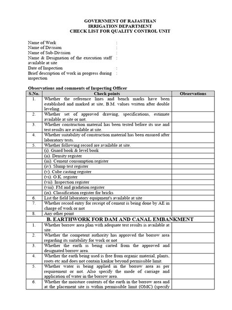 Check List For Qa And Qc Unit Pdf Concrete Masonry