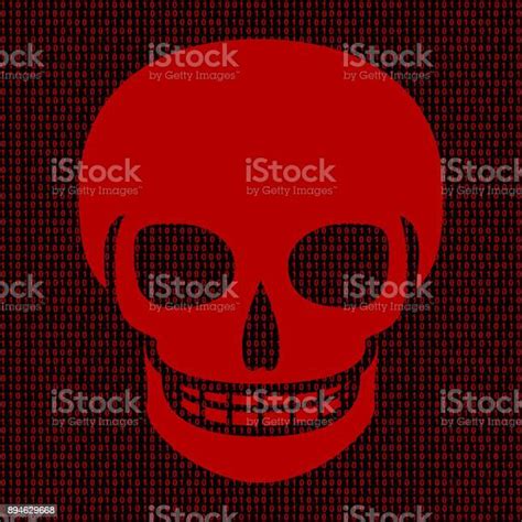 시스템을 해킹 기호 프로그래밍에서 붉은 색의 추상 빛나는 해골 16 진수 숫자 시스템입니다 데이터는 위협 받고 있다 벡터