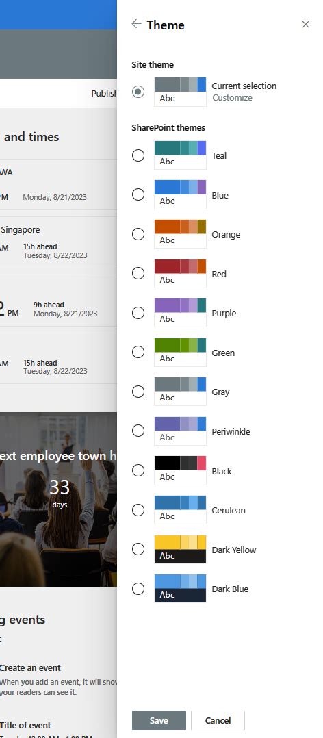 Sharepoint New Site Theme Options