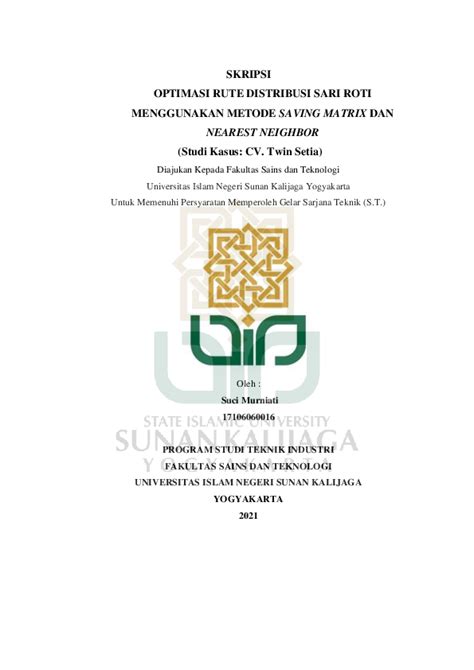 Pdf Optimasi Rute Distribusi Sari Roti Menggunakan Metode Saving