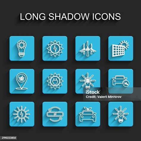 세트 라인 태양 에너지 패널 체인 링크 라인 에코 자동차 컨셉 드라이브 기어가있는 전구 수소 및 아이콘 벡터 0명에 대한 스톡 벡터 아트 및 기타 이미지 Istock