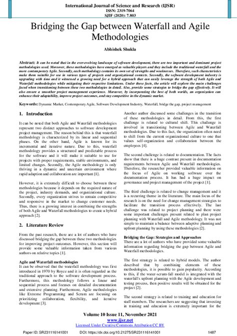 Pdf Bridging The Gap Between Waterfall And Agile Methodologies