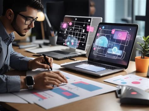 Premium Ai Image Close Up Ux Developer And Ui Designer Use Augmented Reality Brainstorming