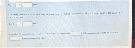 Solved Use The Values Below To Calculate The Lattice Of Chegg