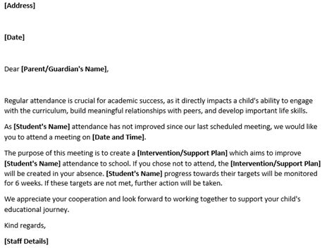 Attendance Letter Template Teaching Resources