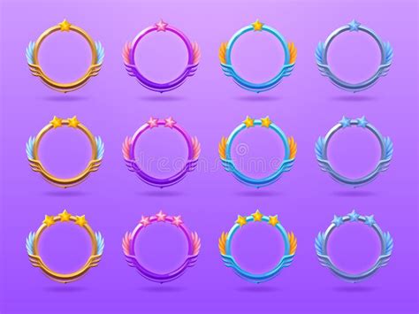 Round Ui Game Avatar Frames Fantasy Borders Set Stock Vector Illustration Of Circular Level