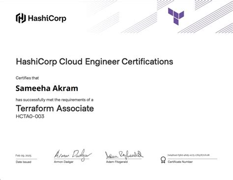 Thrilled To Announce That Ive Successfully Passed The Hashicorp Terraform… Sameeha Akram
