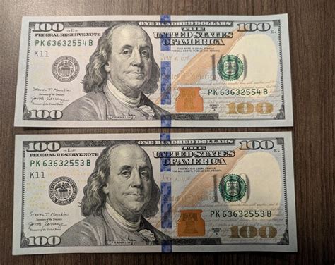 Sequential Serial Number Two 100 Dollar Bills Etsy