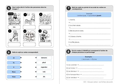 Le Groupe Verbal Ce1 Exercices Les Fichiers Des Profs