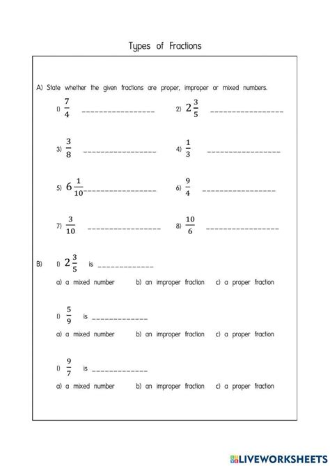 Types Of Fractions Worksheet