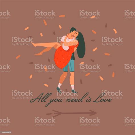 그려진된 벡터 추상 만화 현대 그래픽 행복 한 발렌타인 하루 개념 삽화와 카드 커플 사람들이 함께 손 하 고 당신이 필요한 건 사랑 텍스트 색상 배경에 고립 건강한 생활