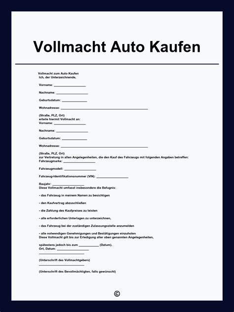 Vollmacht Auto Kaufen