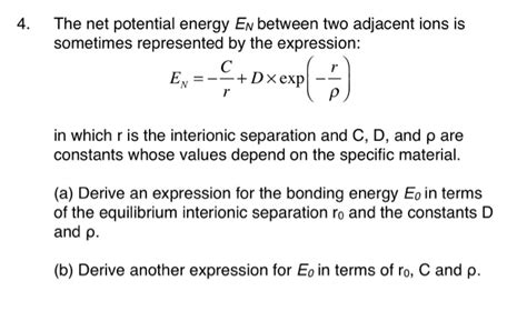 Solved The Net Potential Energy En Between Two Adjacent