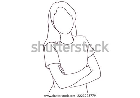 Beautiful Girl Crossed Arms Hand Drawn Stock Vector Royalty Free