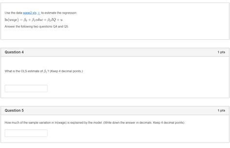 solved use the data wage2 x s ↓ to estimate the regression