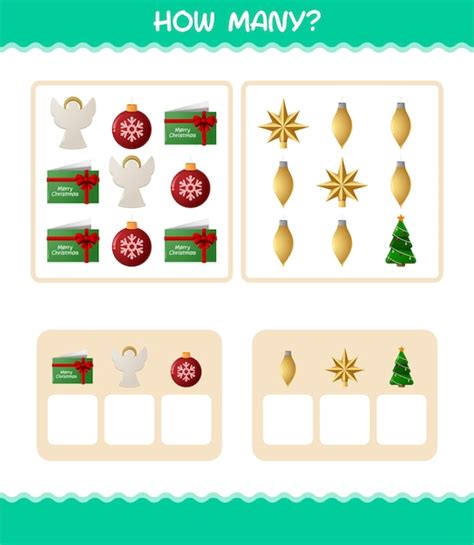 얼마나 많은 만화 크리스마스입니다 계산 게임 취학 전 아동 및 유아를 위한 교육 게임 프리미엄 벡터