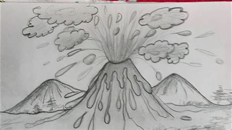 Volcano Pencil Drawing
