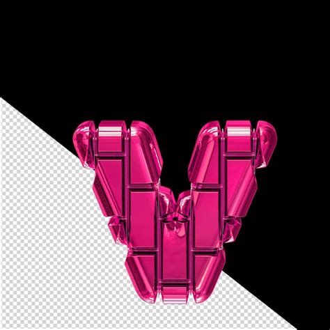 분홍색 세로 벽돌 문자 V로 만든 3d 기호 프리미엄 Psd 파일