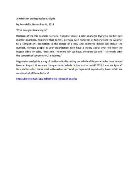 A Refresher On Regression Analysis Pdf